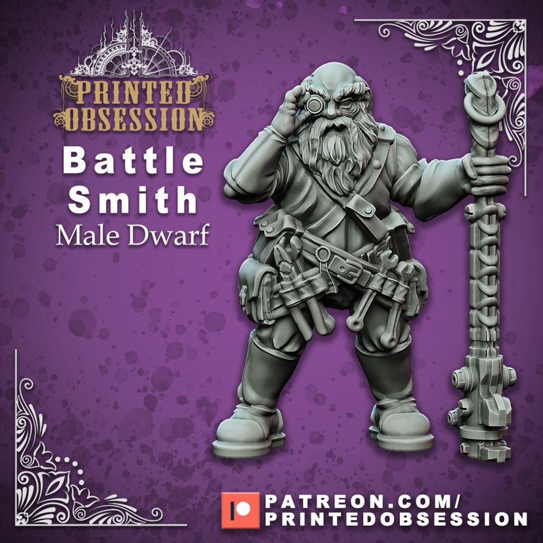 Male Dwarf Battlesmith Artificer 3D Printed Tabletop RPG Mini UNPAINTED ...