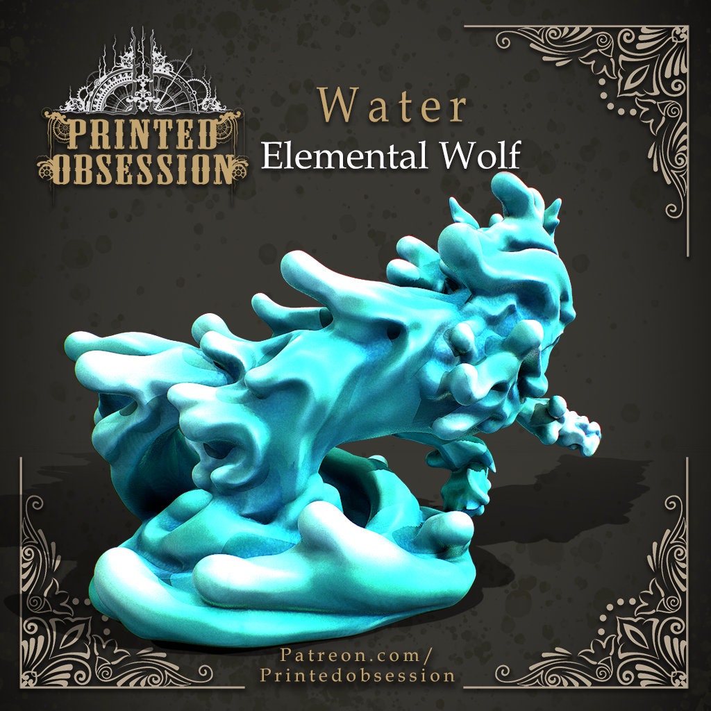 Water Elemental Direwolf 3D Printed Tabletop RPG Mini UNPAINTED - Etsy