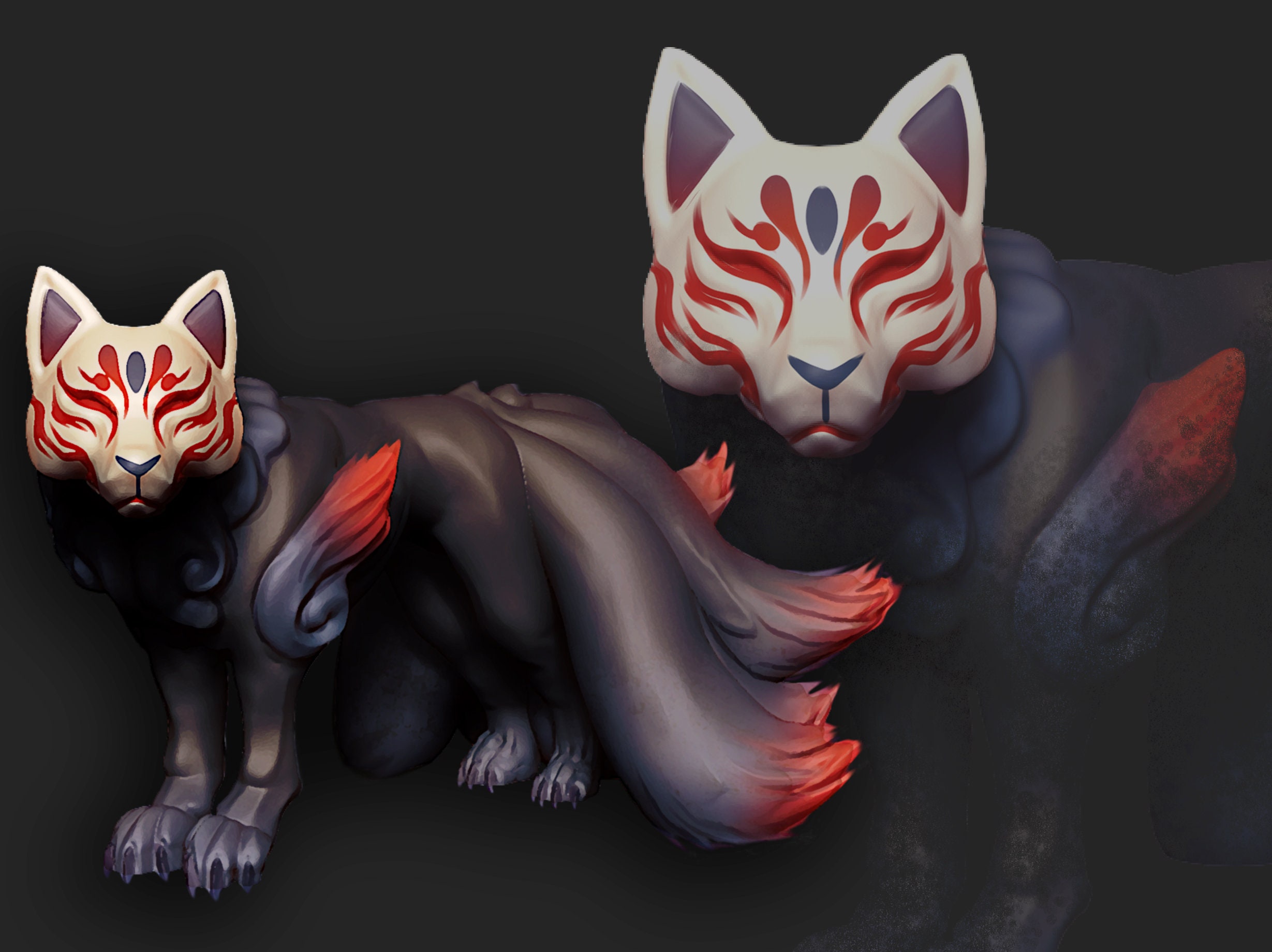 Hannya and Fox Familiar 3D Printed Tabletop RPG Minis - Etsy Norway