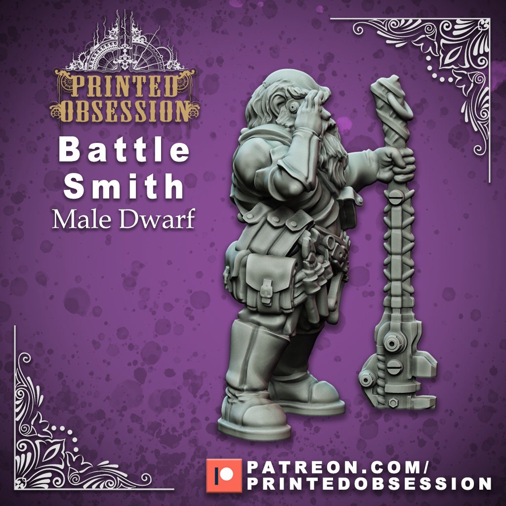 Male Dwarf Battlesmith Artificer 3D Printed Tabletop RPG Mini - Etsy