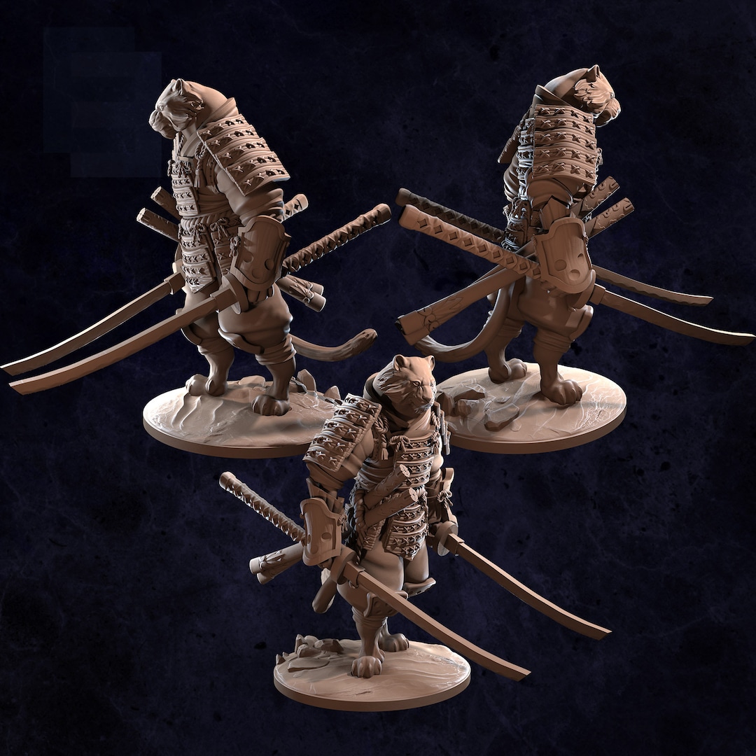 Tabaxi Samurai Fighter Tengashi 3D Printed Tabletop RPG Mini UNPAINTED ...