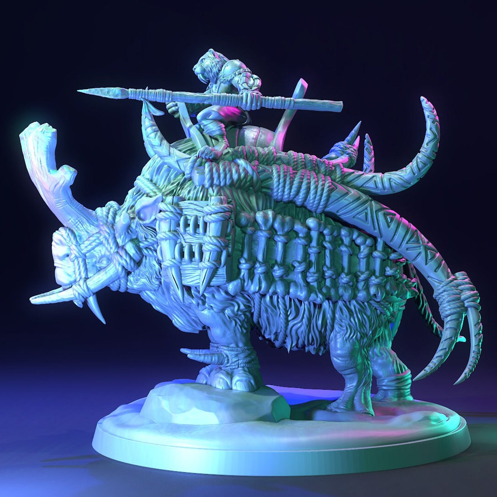 Armored Rhinodon and Tabaxi Rider 3D Printed Tabletop RPG Mini ...