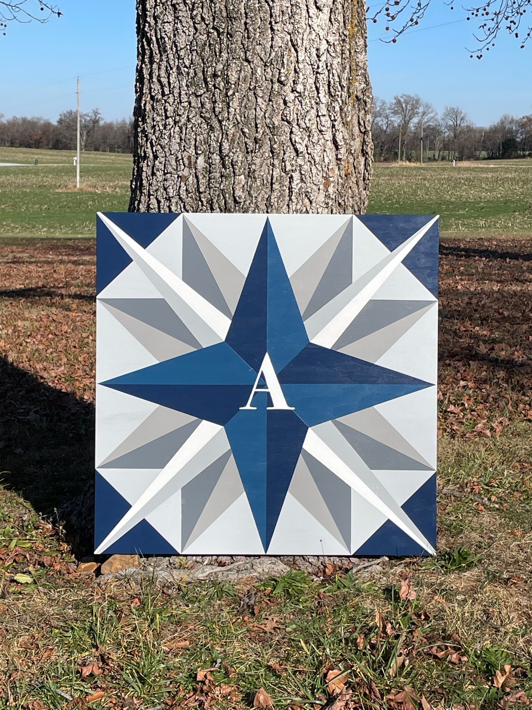 MARINER’S COMPASS Barn Quilt, Large Statement Piece, Wood Outdoor Sign ...