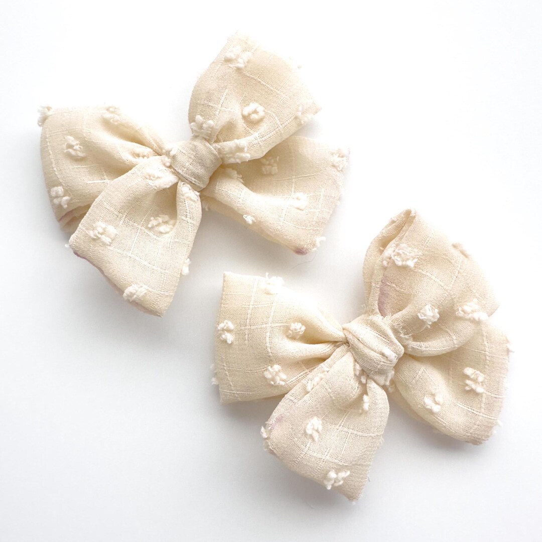One Neutral Tan Gauze Girls Hair Bow, Pigtail Hair Clips, Baby Headband ...