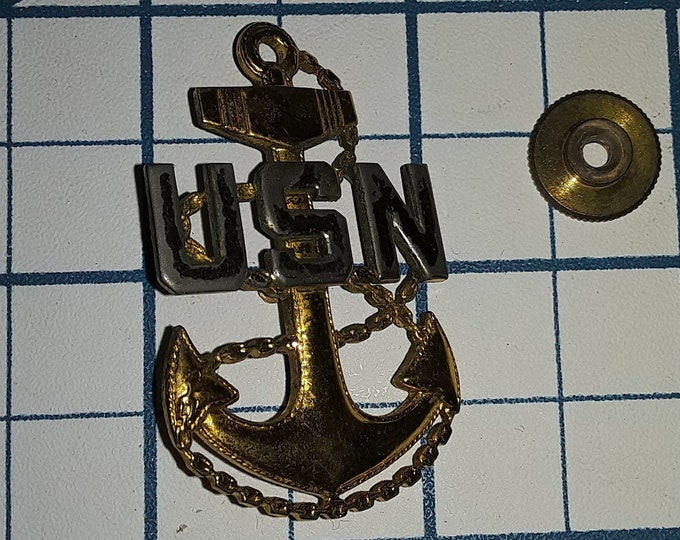 Orig Early WW2 US Navy CPO Hat Insignia Screw-post W/ Nut Chief Petty ...