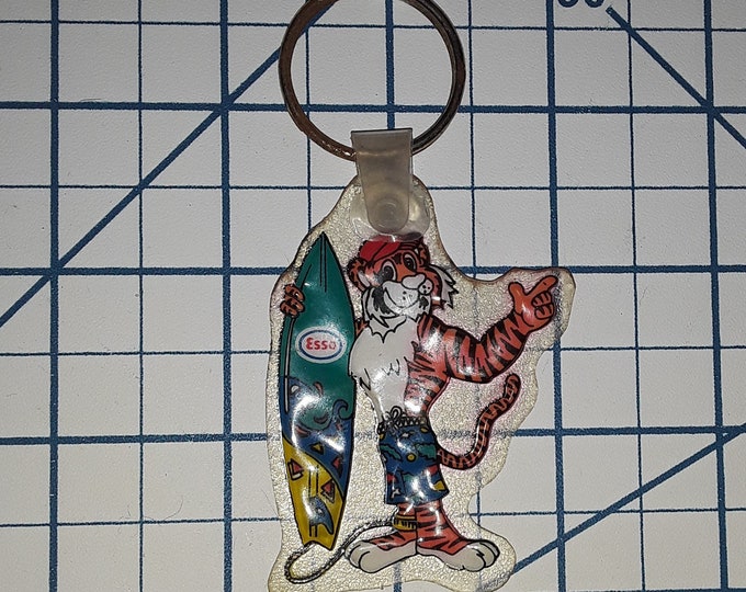1970s ESSO Gas KEYCHAIN Put A Tiger in Your Tank Surfing Station Oil ...