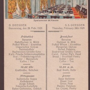 1929 SS DRESDEN Menu Card 3rd Class Postcard Vintage Cruise Ship - Etsy