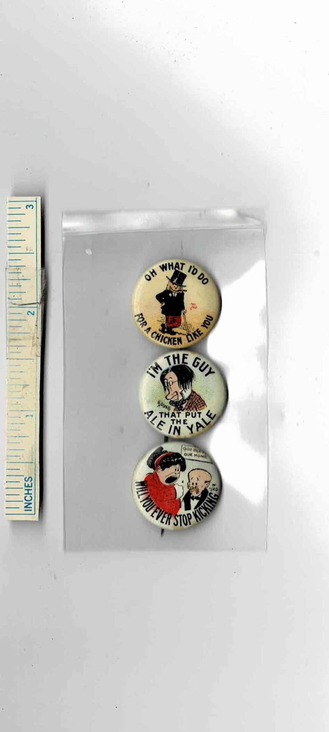 C1910 Lot of 3 Diff TOKIO CIGARETTES Comic Color Cartoon Pins Celluloid ...