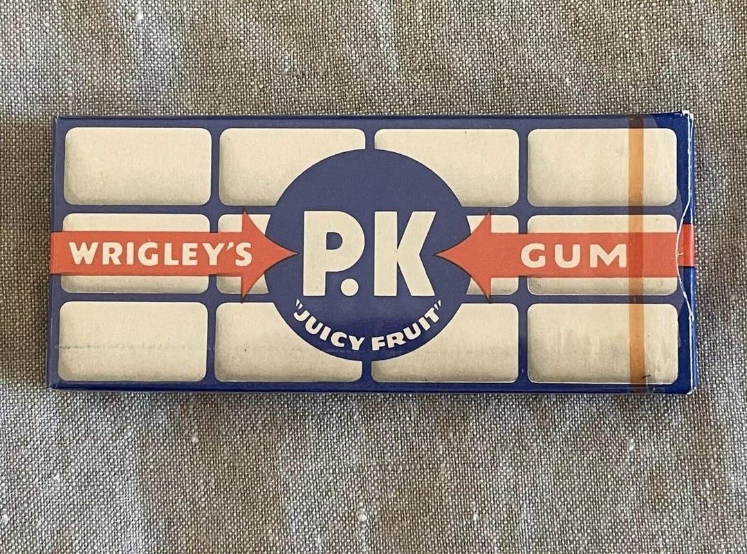 Full Pack Rare C1940s Wrigley's P.K. Juicy Fruit Gum Unopened Pack ...