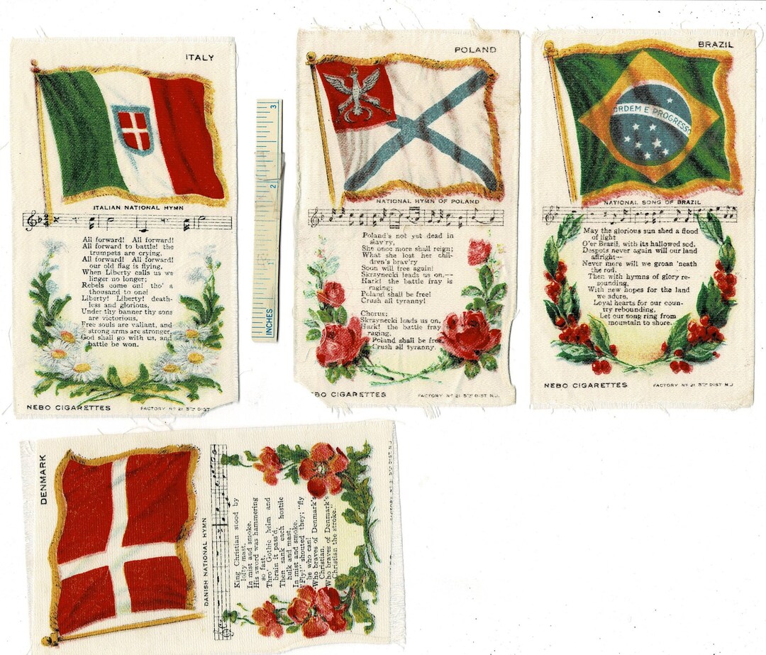 C1913 Lot of 4 Diff National Flag, Flower & Song S40 Nebo Tobacco Silks ...