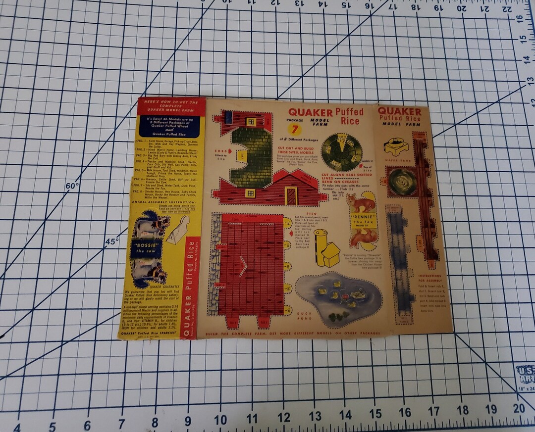 1940s QUAKER PUFFED RICE Model Farm Package 7 Box Panel Unused & Intact ...
