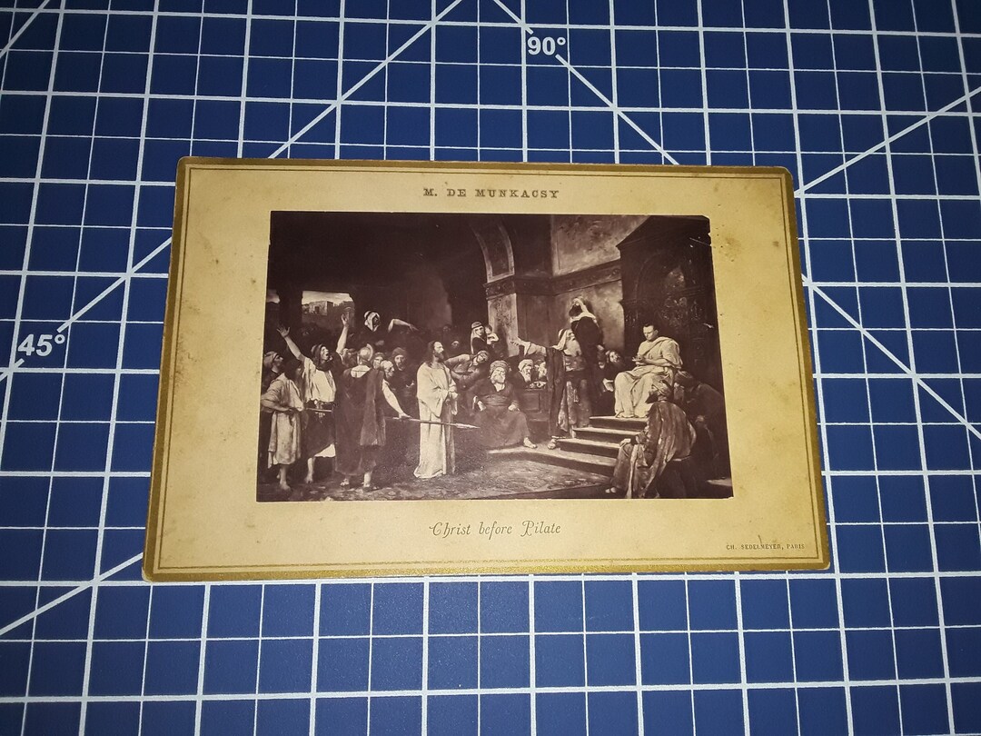 C1900 JESUS CHRIST Before PILATE Mounted Photo Vintage Antique ...
