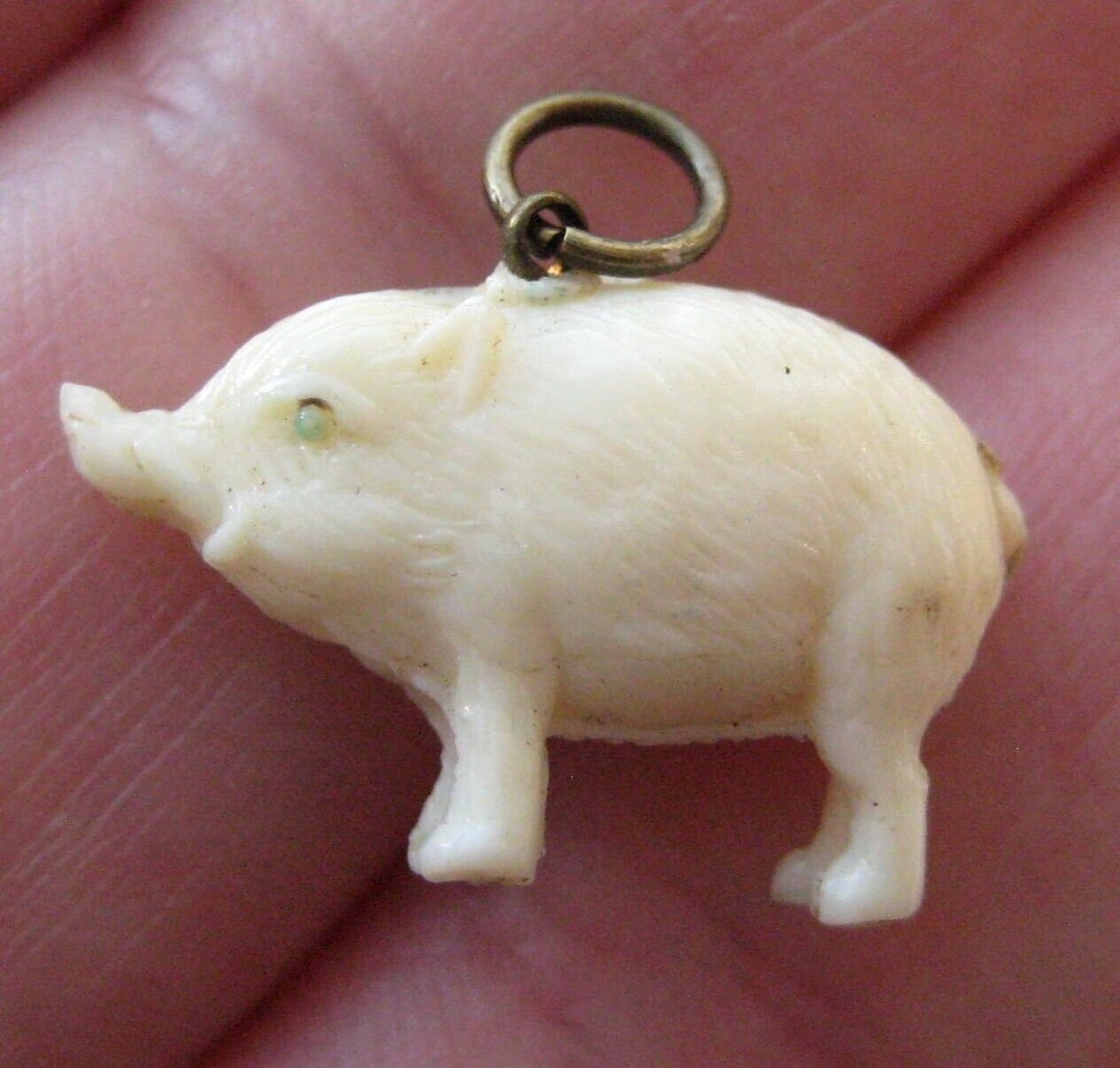 1940s Celluloid Pig CRACKER JACK TOY Charm Vintage Antique Prize Boar ...