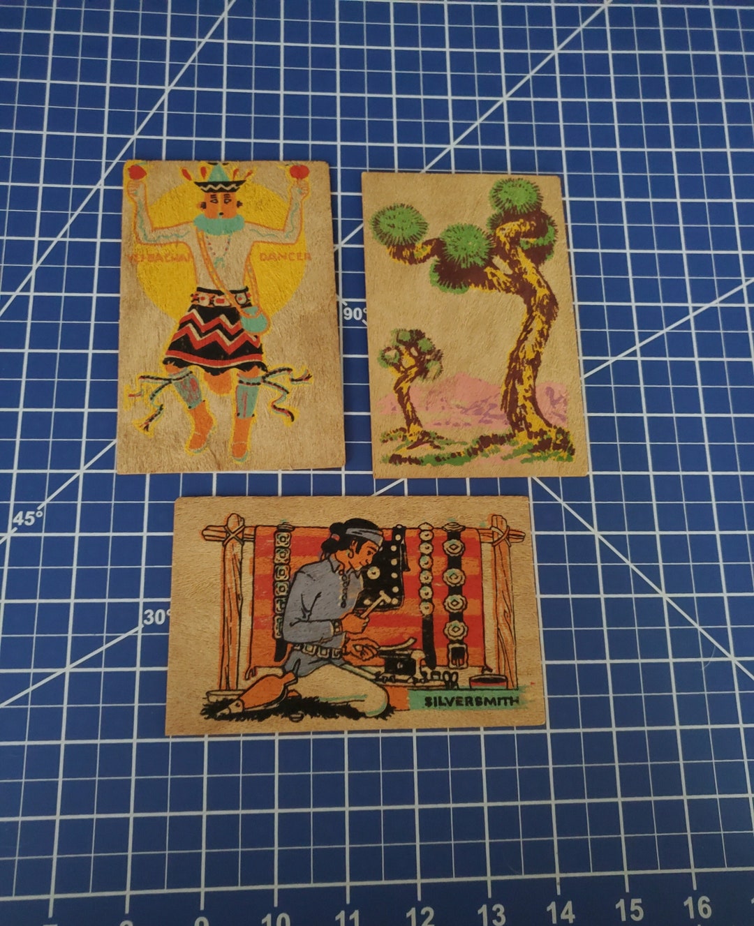 Lot of 3 Diff C1940s Wood Hand Painted NAVAJO INDIAN Postcard Unused ...