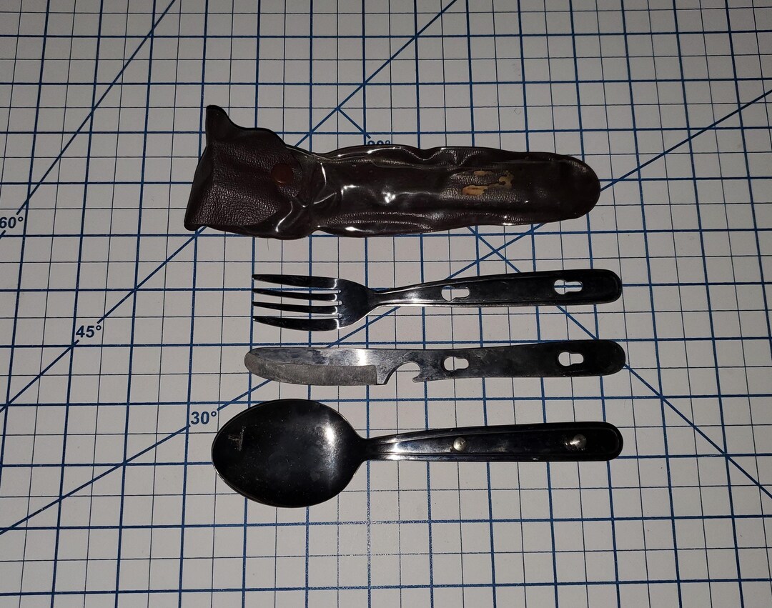 C1960s BOY SCOUTS Camping Mess Kit Silverware W/ Carrying Pouch Knife ...