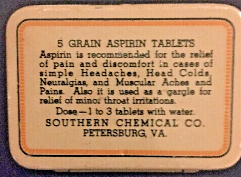 1920s NOS Spartan Pure Aspirin Tablets Tin Box Petersburg VA. - Etsy