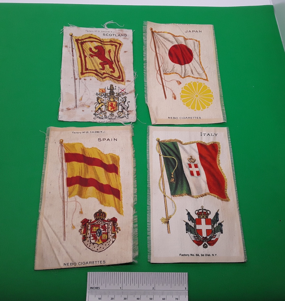 C1910 Lot of 4 Diff NATIONAL FLAGS & SEALS Tobacco Silks Nebo Zira ...