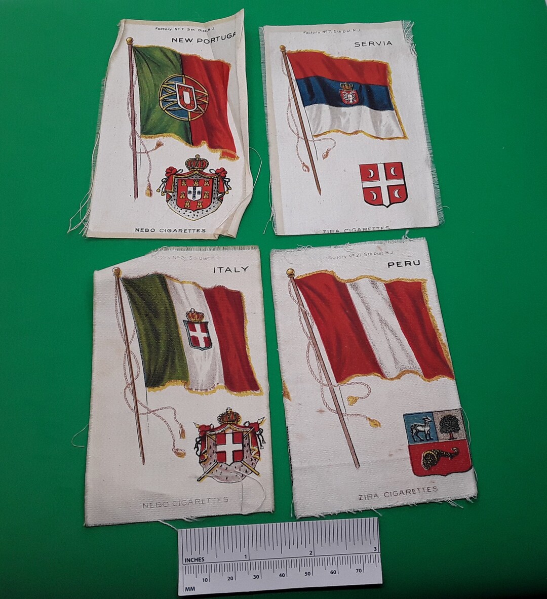 C1910 Lot of 4 Diff NATIONAL FLAGS & SEALS Tobacco Silks Nebo Zira ...
