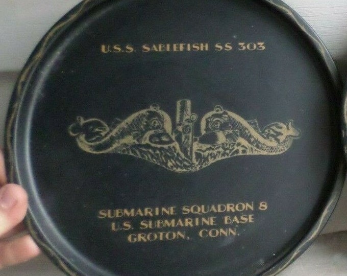 Rare Orig WW2 Uss SABLEFISH Ss-303 Launching Ceremony Tray / Plaque 11. ...