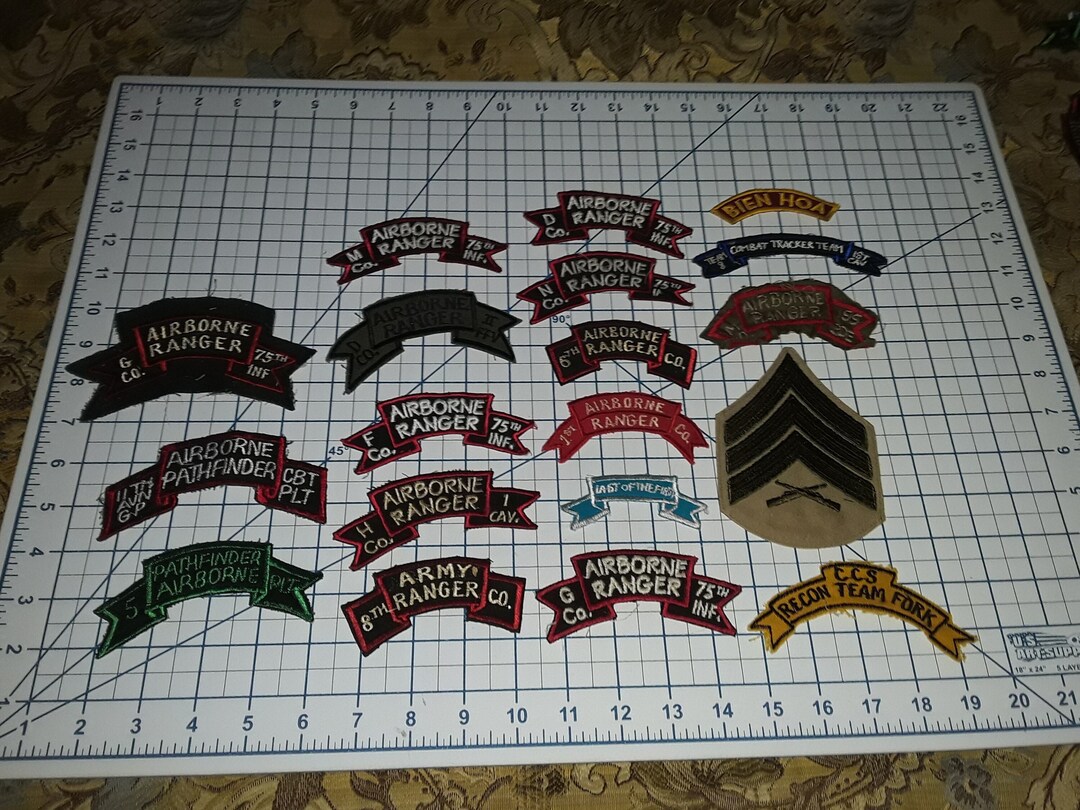 Vietnam War Lot of 19 Diff RANGER, RECON, Airborne Pathfinder Tabs, #1 US Army Usmc Arcs ...