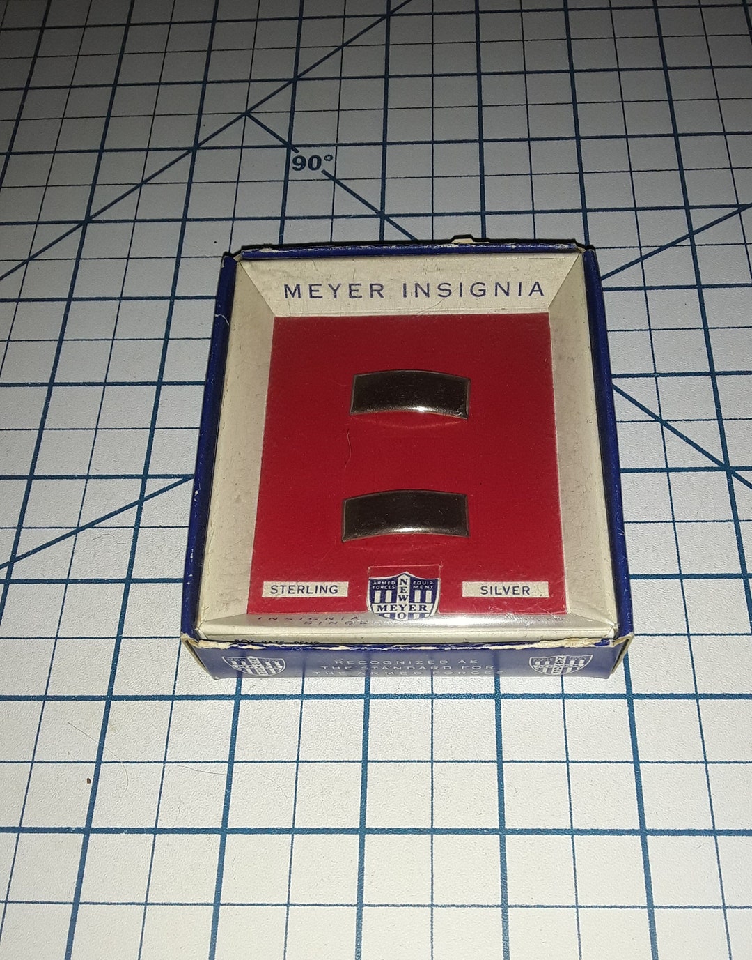 Orig WW2 Lot of 2 Sterling Silver 1st Lieutenant Officers Insignias in Original Meyer Packaging ...