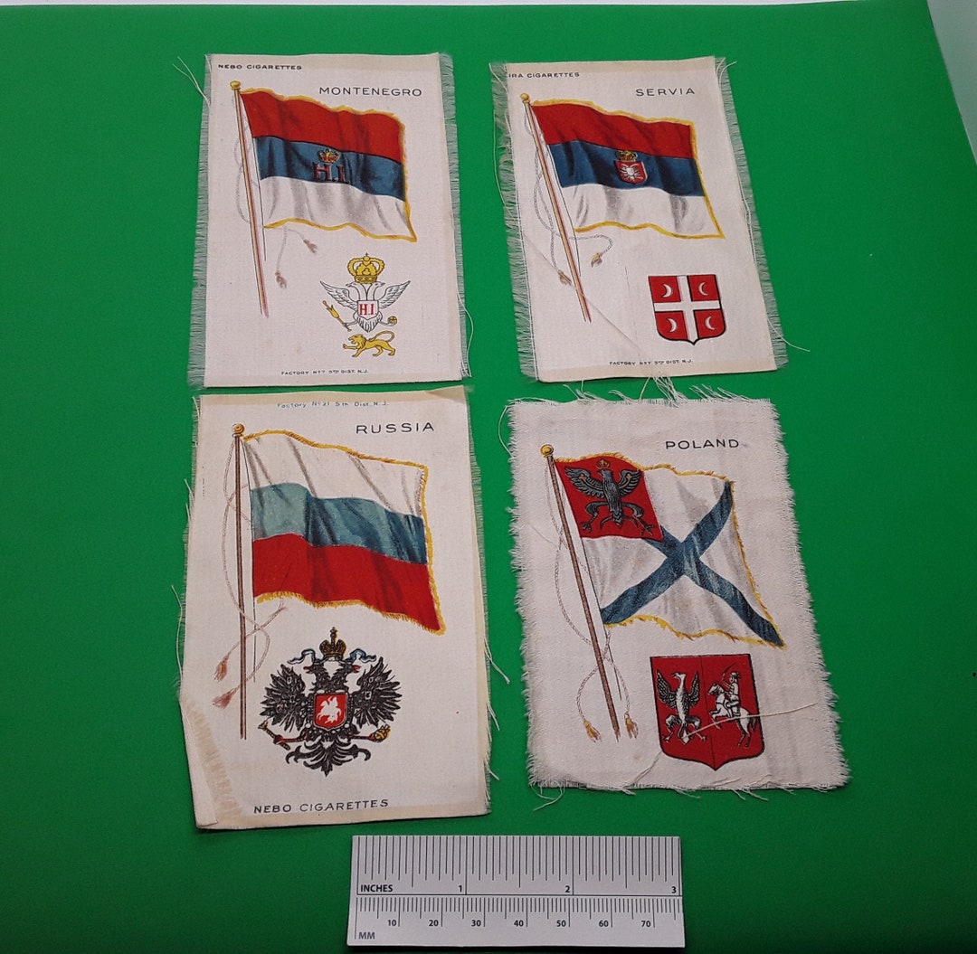 C1910 Lot of 4 Diff NATIONAL FLAGS & SEALS Tobacco Silks Nebo Zira ...