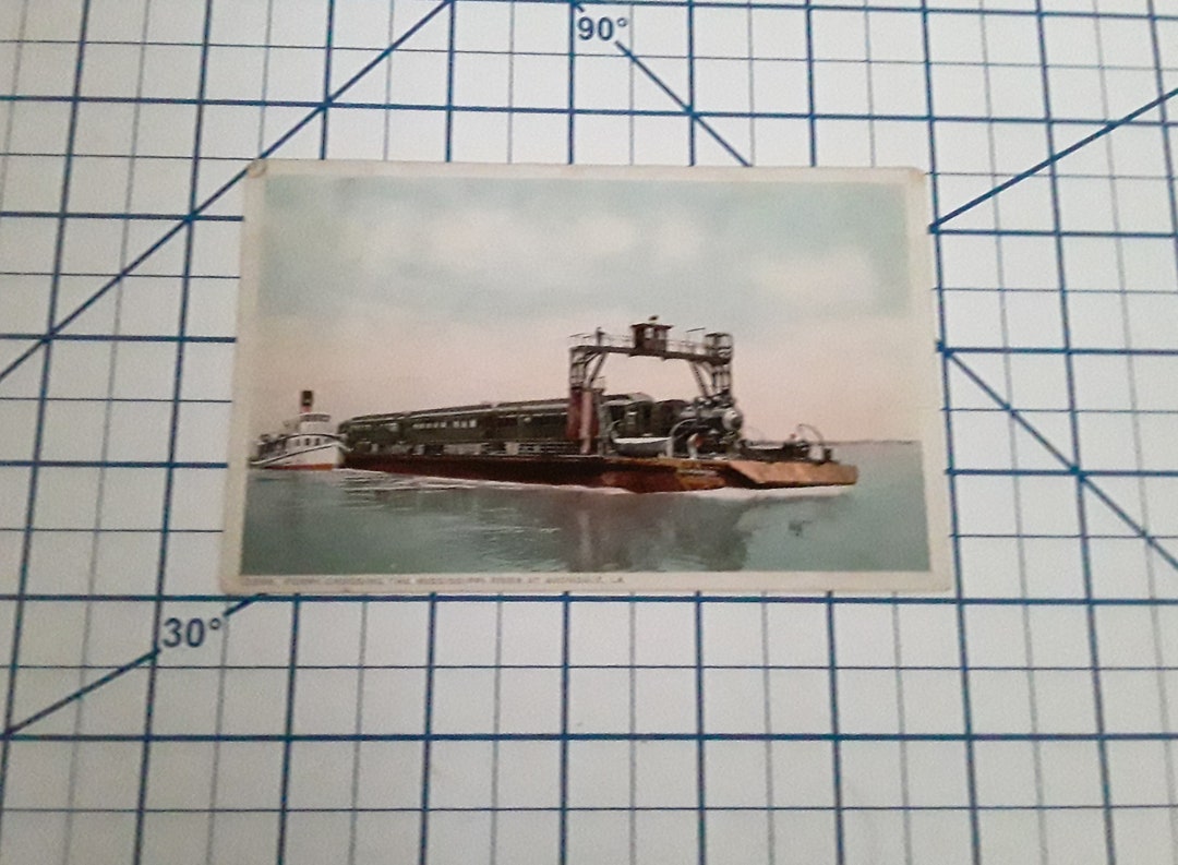 C1920s Railroad TRAIN on FERRY Crossing Mississippi River at Avondale ...