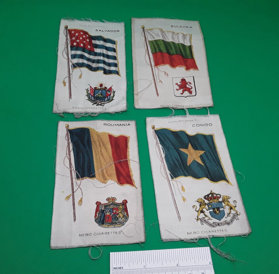C1910 Lot of 4 Diff NATIONAL FLAGS & SEALS Tobacco Silks Nebo Zira ...