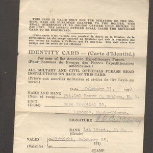 Rare 1919 Orig WW1 Era US Army Named Identification Card & Application ...