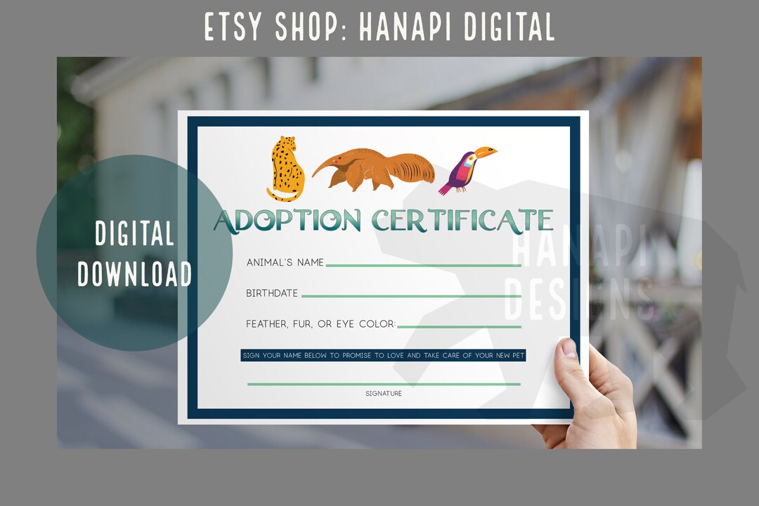 Wild Animal Adoption Certificate | Pet | Jungle, Everglades, Tropical ...
