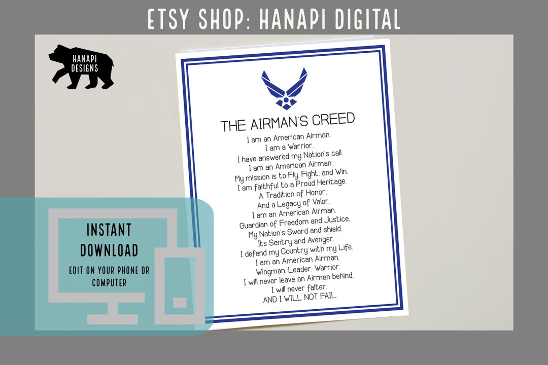 The Airman's Creed | Poster Display for Enlistment, Going Away, Basic ...