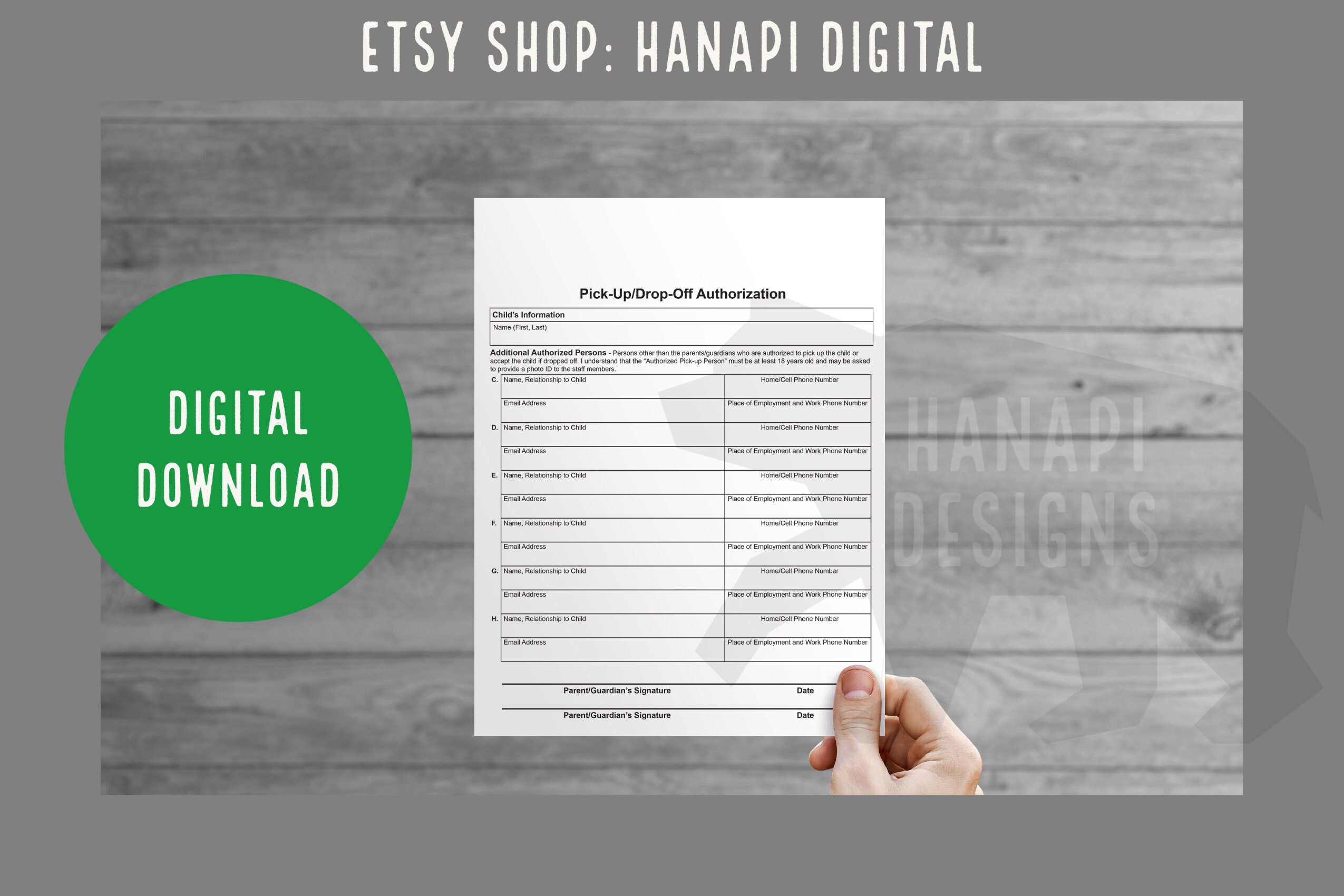 Daycare Pick-up Form | Childcare, Home Services (digital Download) - Etsy