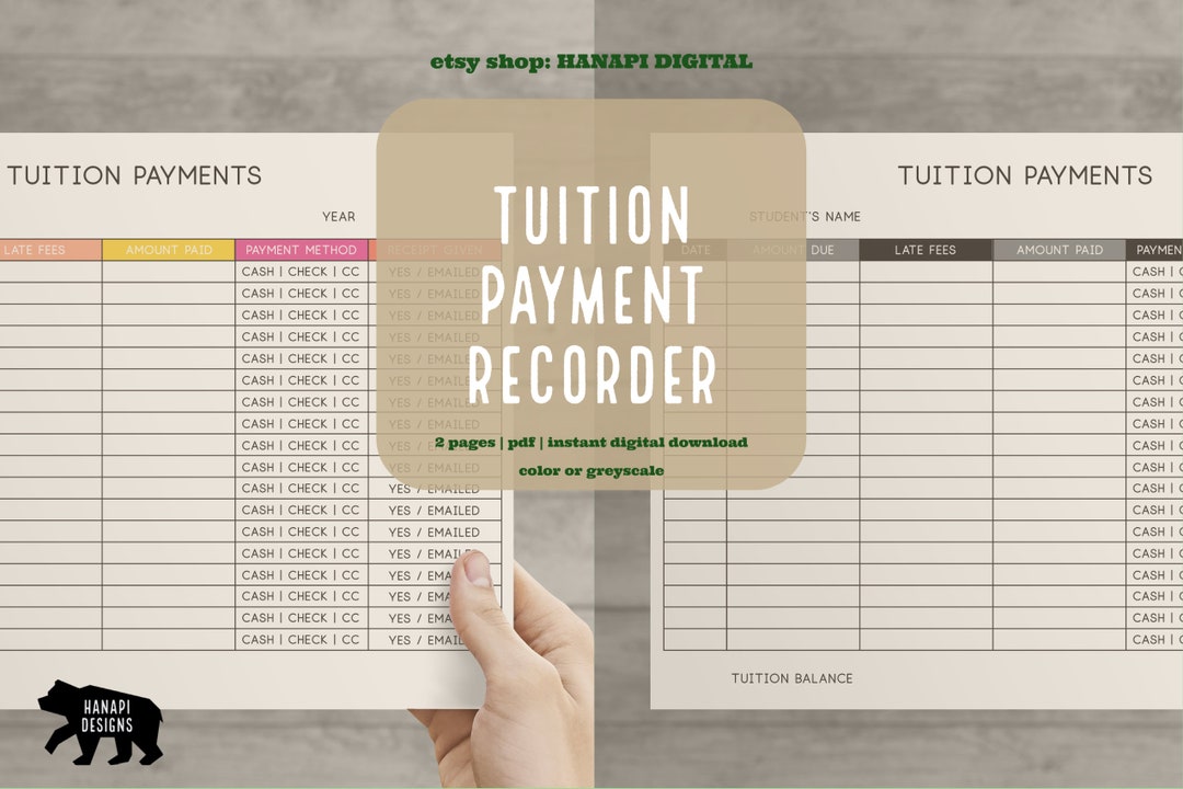 Tuition Payment Tracker: Minimalist Printable Form (digital Download ...