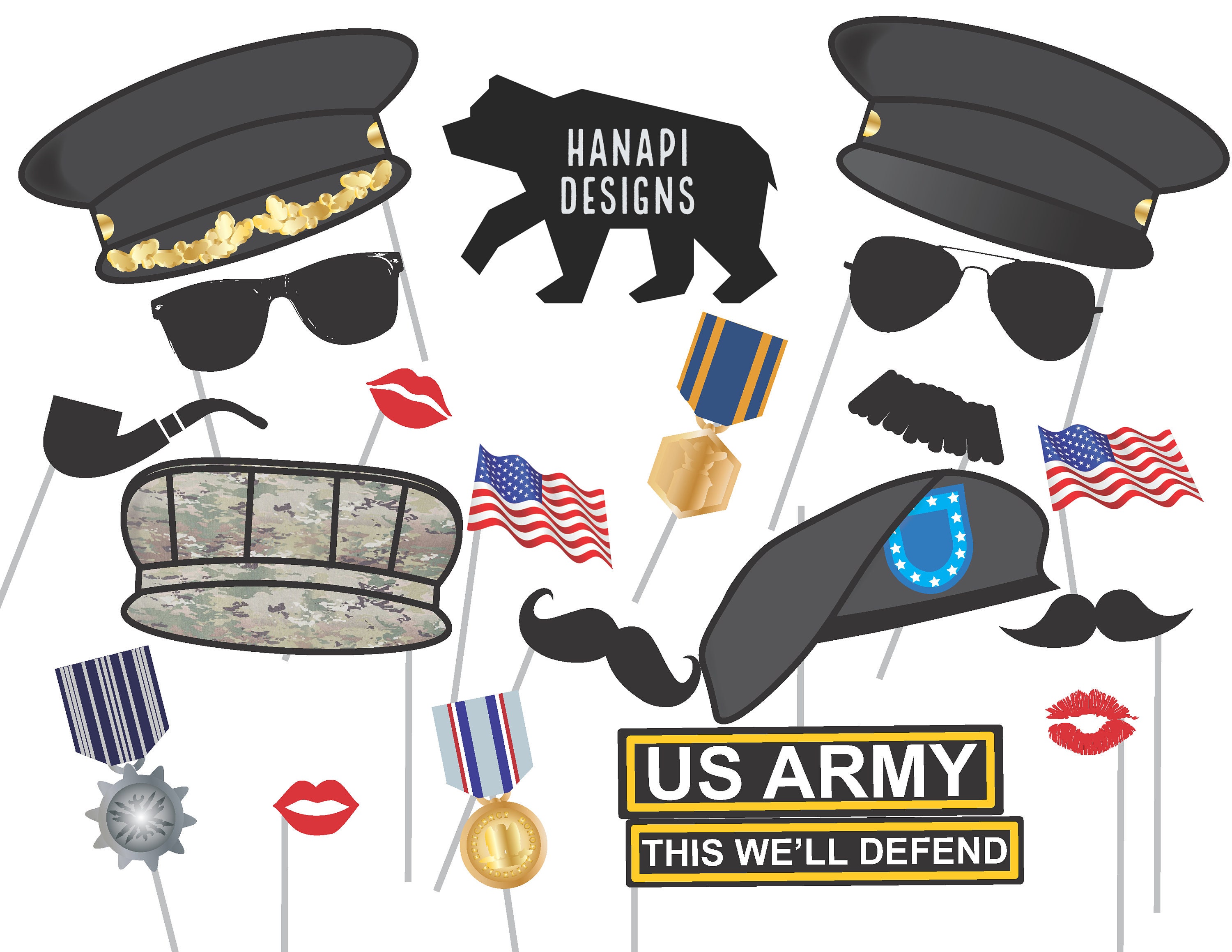 US Army Photo Booth Props: 23 Piece Party Decorations (digital Download ...