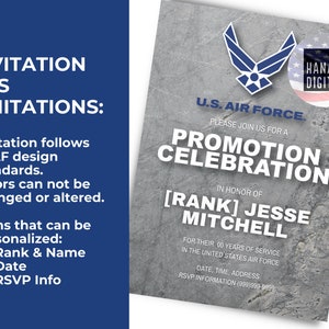 US Air Force Promotion Invitation | Higher Ranking Celebration, Party ...