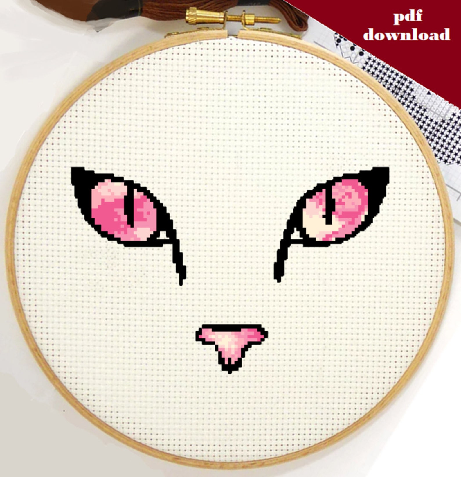 CAT EYES Watercolor Cross Stitch Patterns (w/ Color Options) - Instant ...