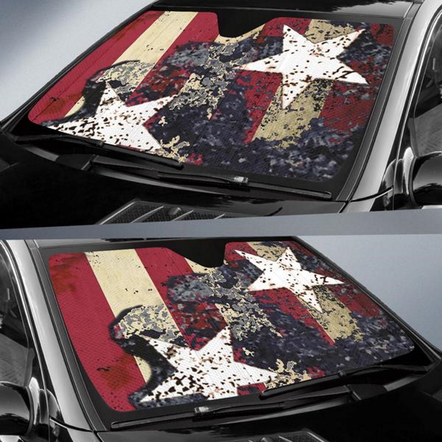 Stars Stripes Distressed American Flag Front Window Sun Shade, Custom ...