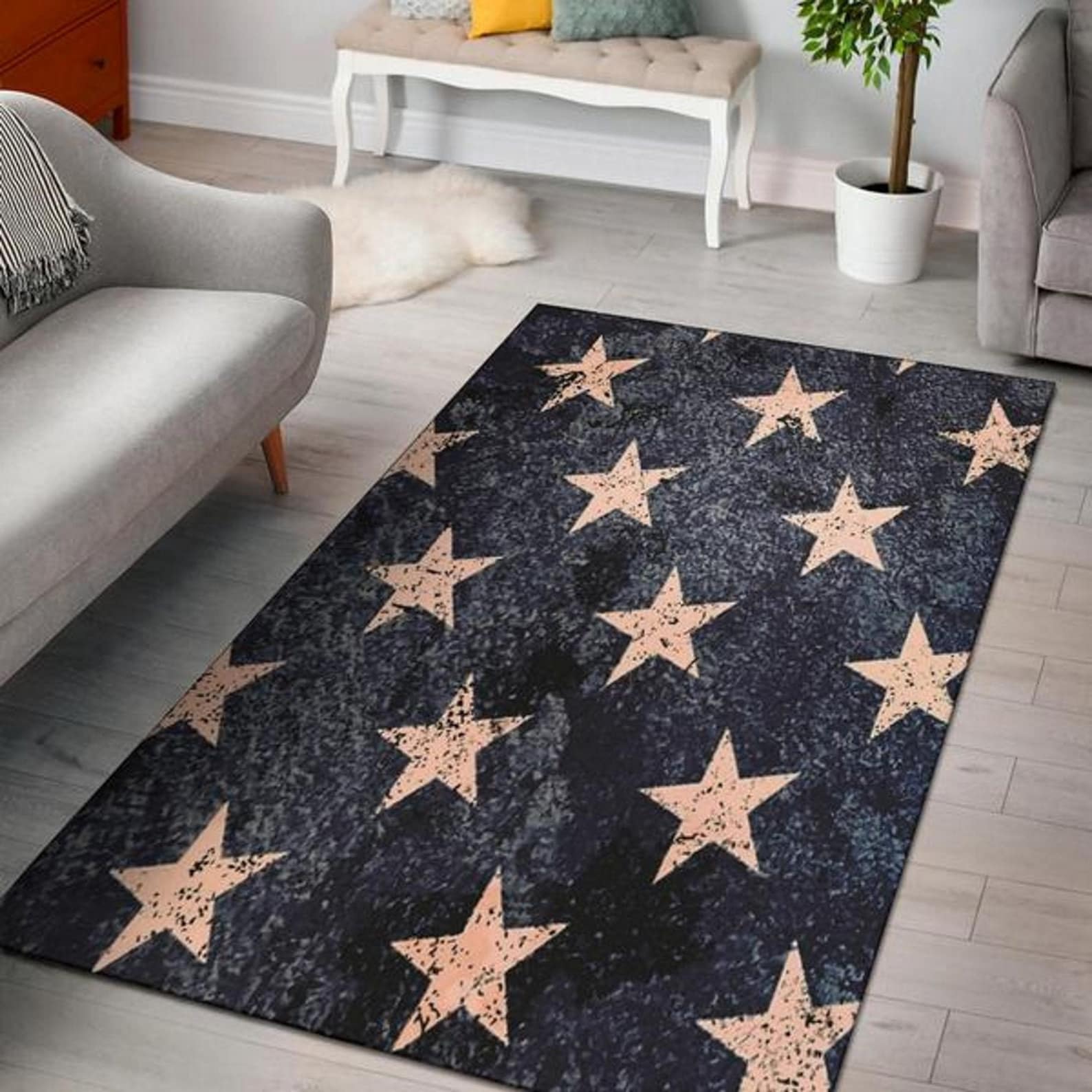 Distressed American Flag Star Area Rug, Floor Carpet, Made to Order ...
