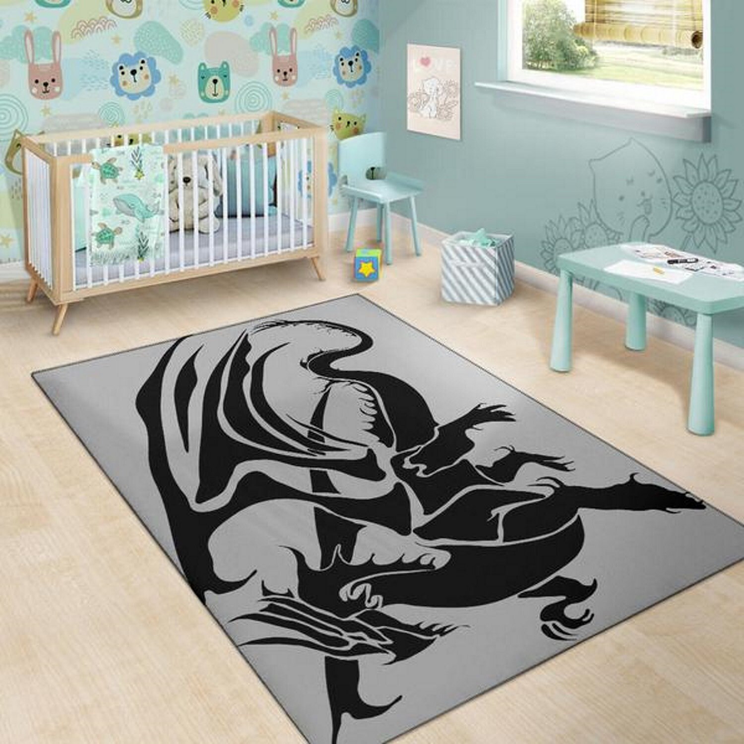 Dragon on Grey Area Rug Floor Carpet Rug Made to Order | Etsy