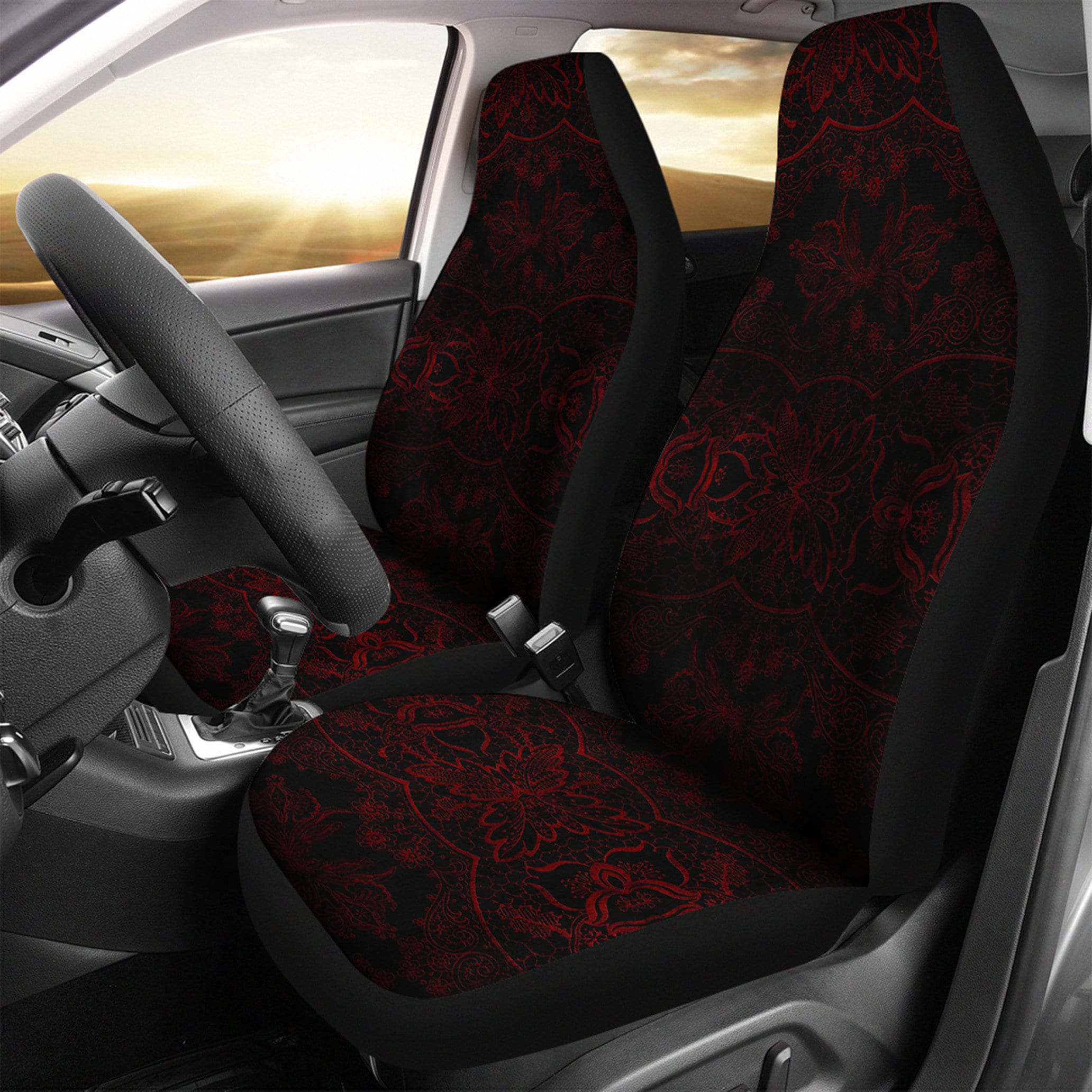 Black with red stitching seat covers store