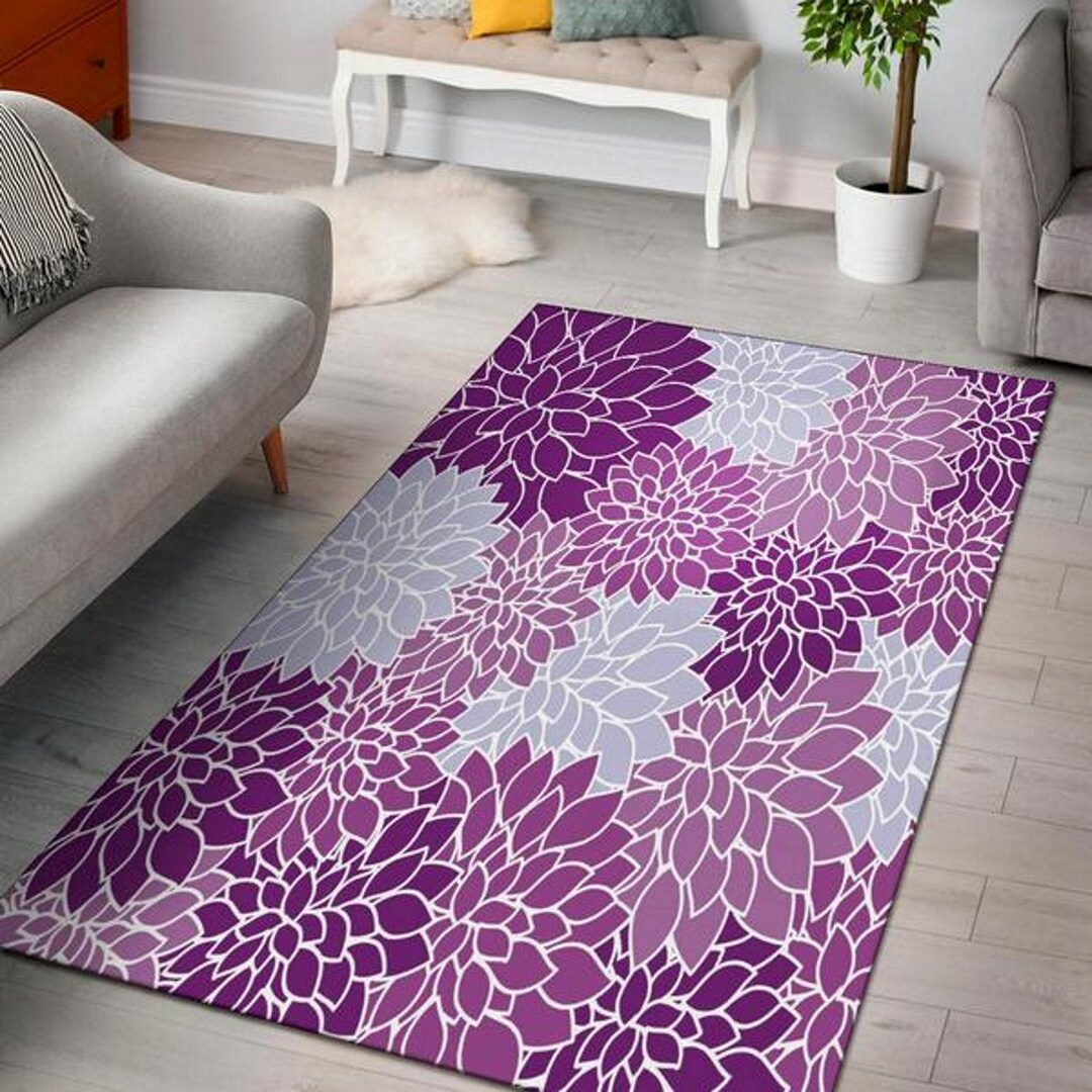 Chrysanthemum Purple, Area Rug, Floor Carpet Rug, Made to Order, Custom ...