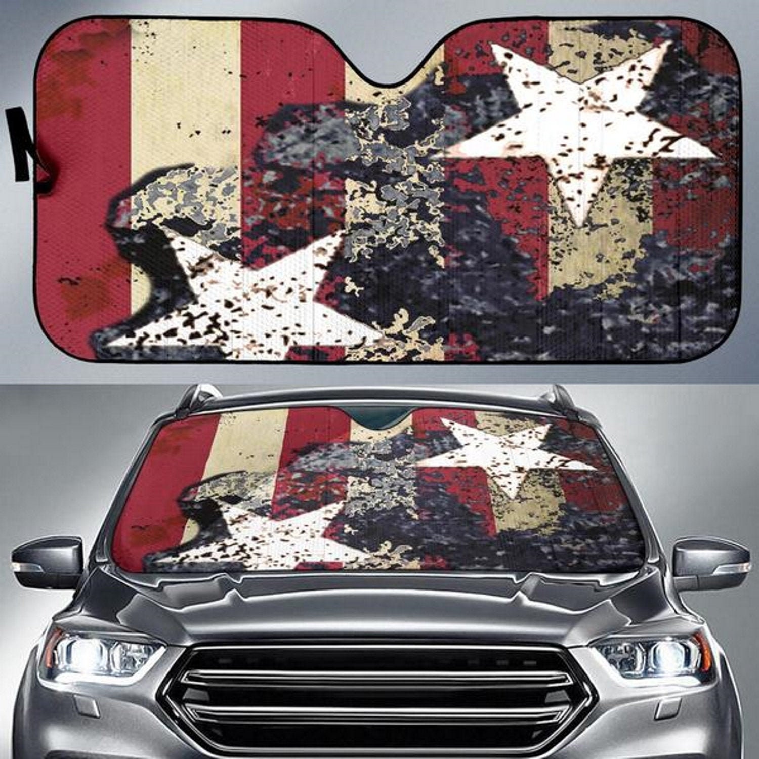 Stars Stripes Distressed American Flag Front Window Sun Shade, Custom ...