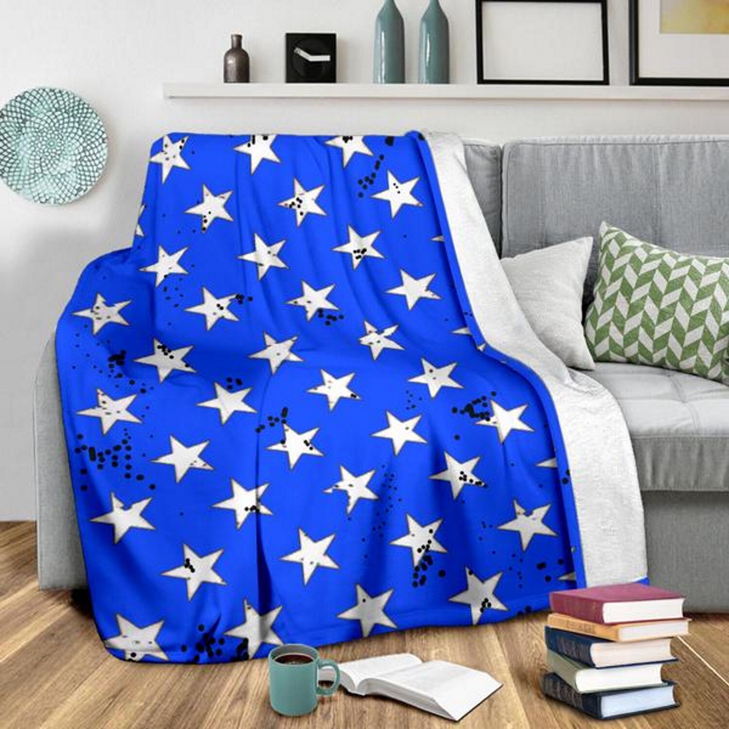 Royal Blue Distressed Stars throws and Blankets Housewarming - Etsy