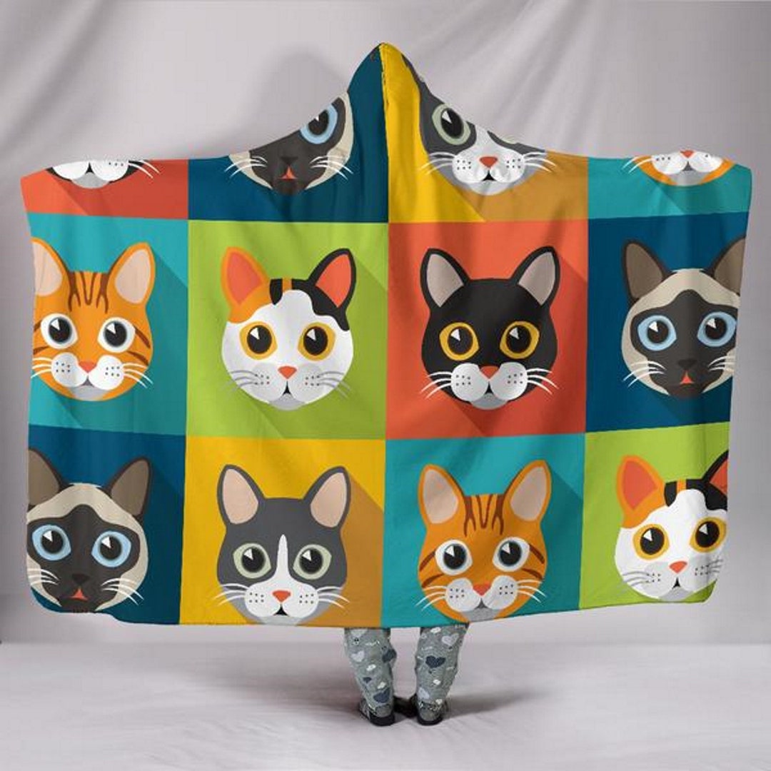 Cute Cartoon Cats, Hooded Blanket, Throws and Blankets, Housewarming ...