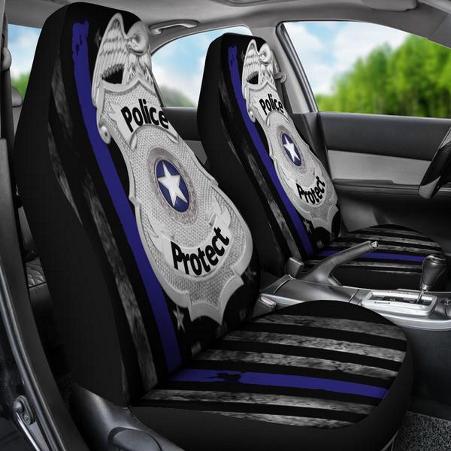 Thin Blue Line Police Shield, Universal Fit Car Seat Cover, Car ...