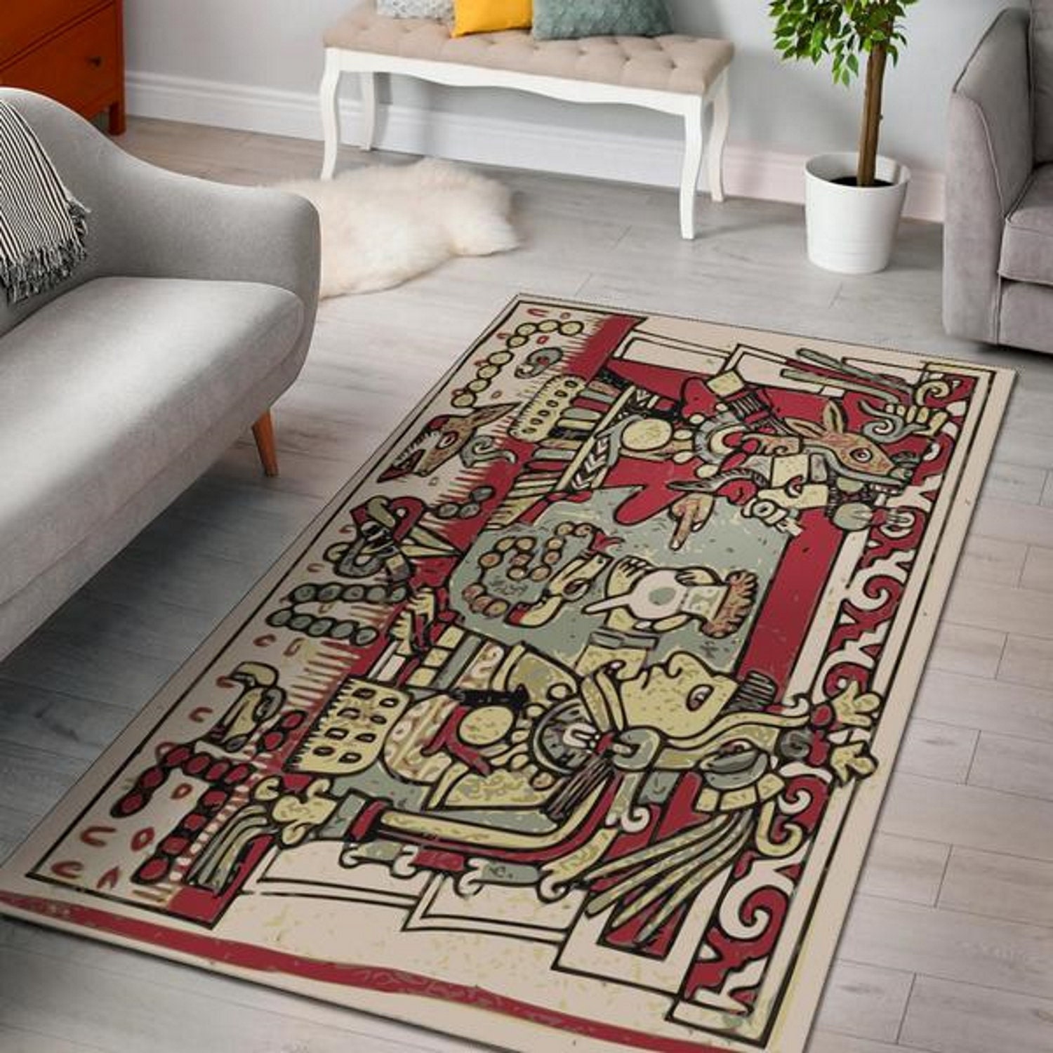 Aztec Warriors, Myan, Low Profile Pile Area Rug, Velour-low Pile ...