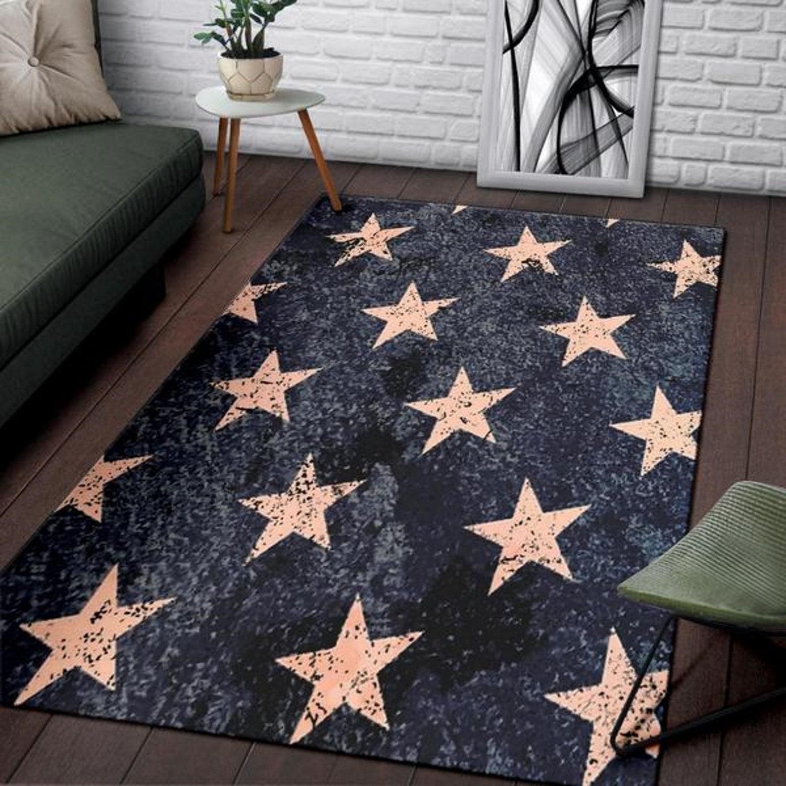 Distressed American Flag Star Area Rug, Floor Carpet, Made to Order ...