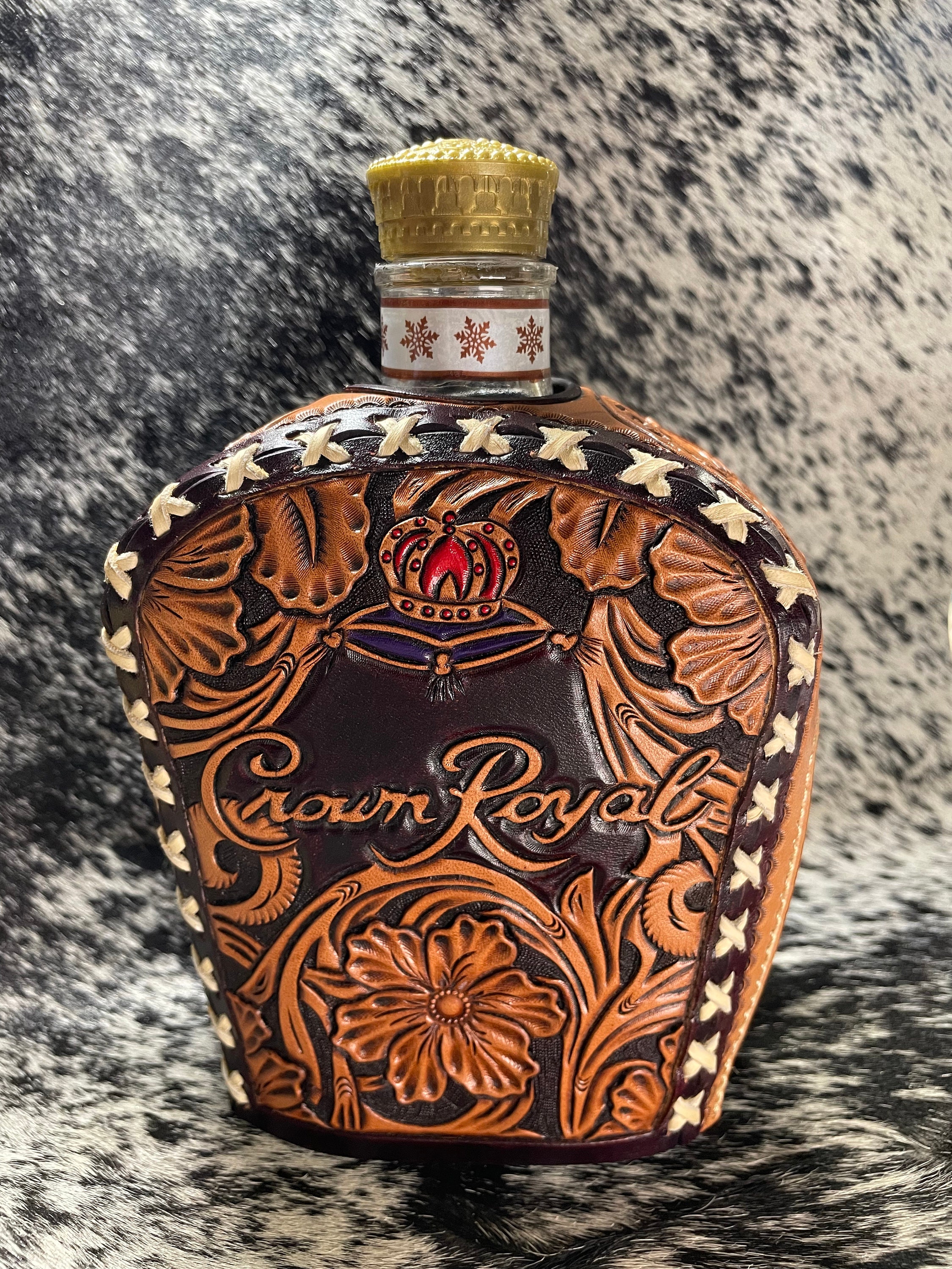 Custom Hand Tooled Crown Bottle Cover - Etsy