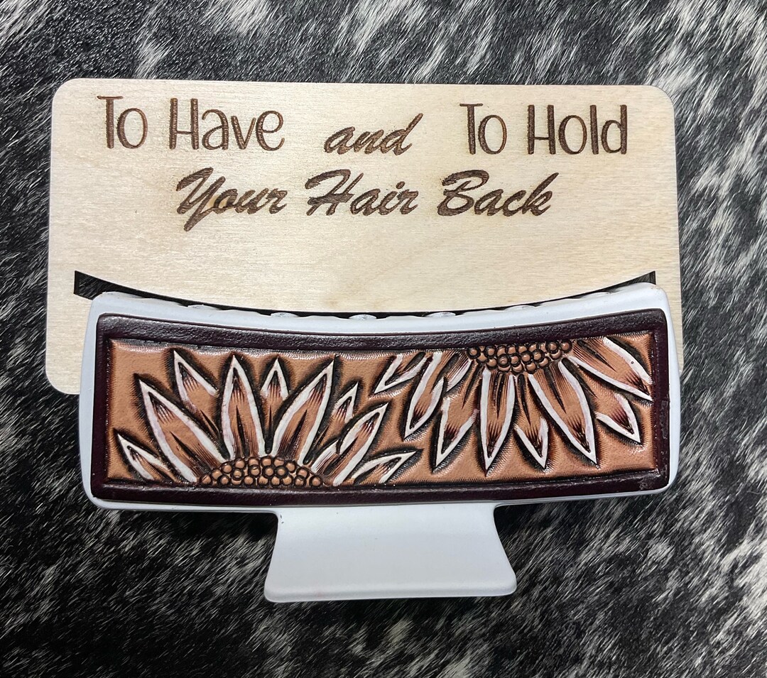 4” CUSTOM COLOR Hand Tooled Leather Claw Clips W/ Personal Message - Etsy