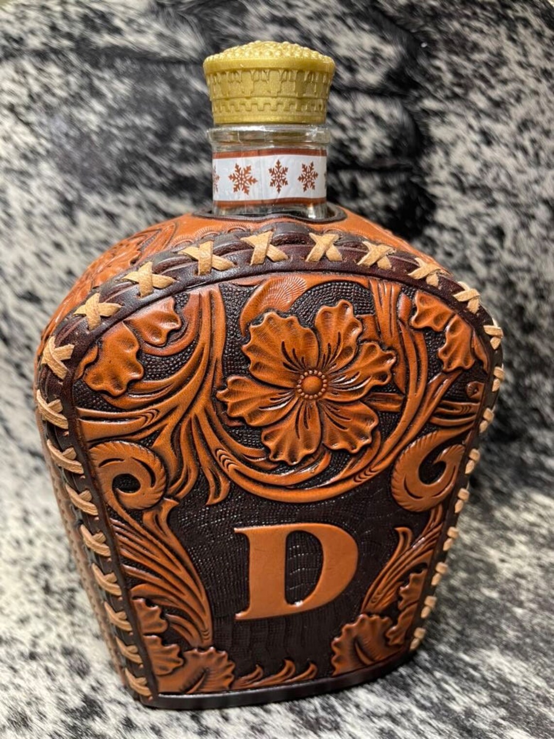 Custom Hand Tooled Crown Bottle Cover - Etsy